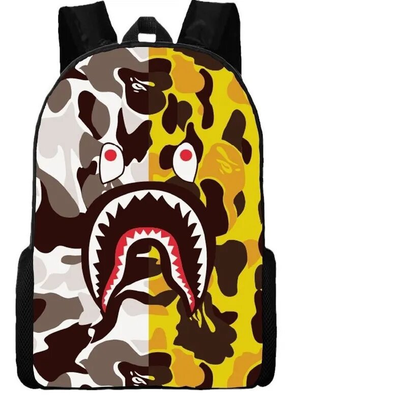 Рюкзак SprayGround Bape Shark-6 для школы, спорта и путешествий из искусственной кожи, желтый