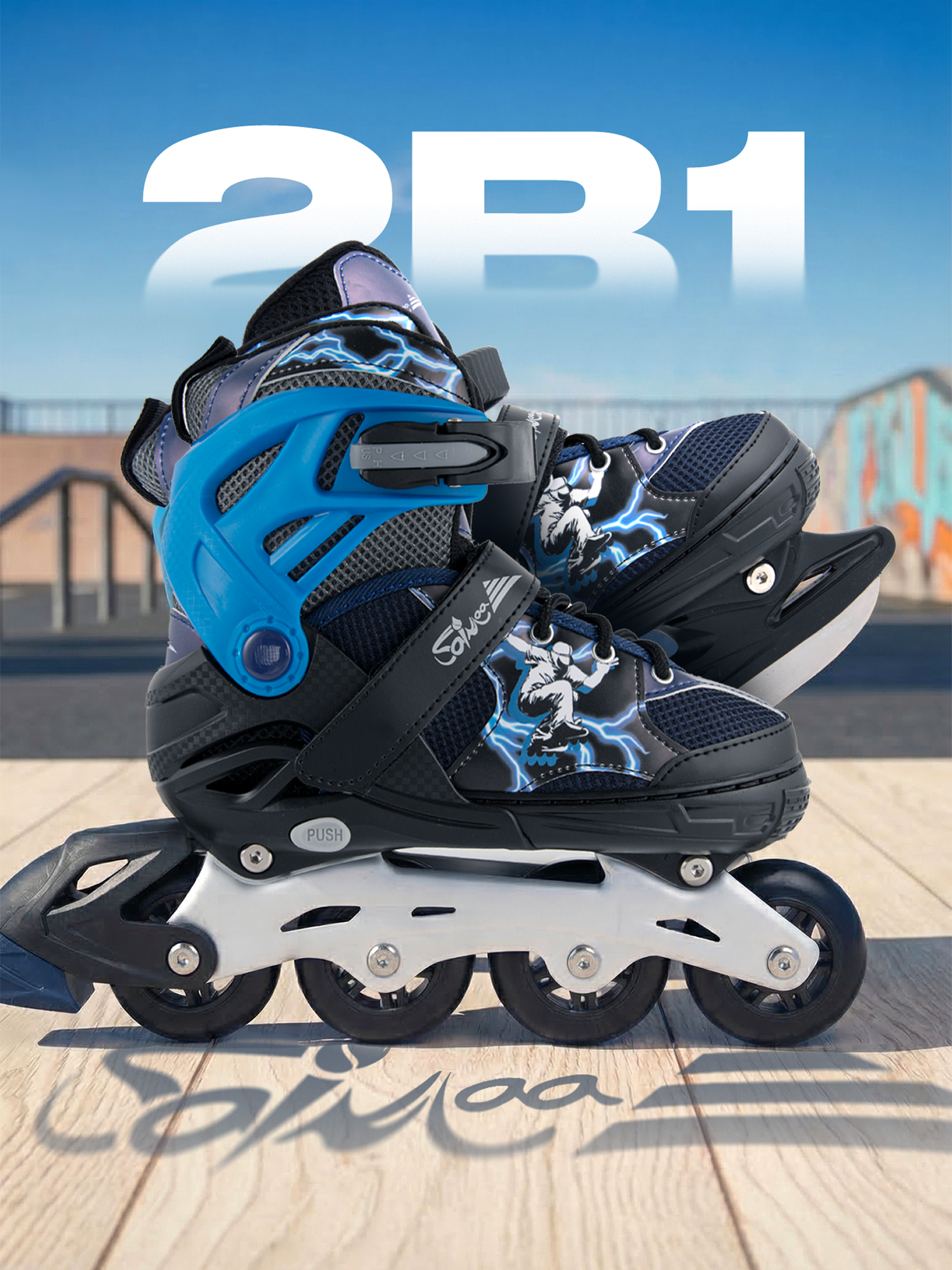 Роликовые коньки 2 в 1, размер 31-34