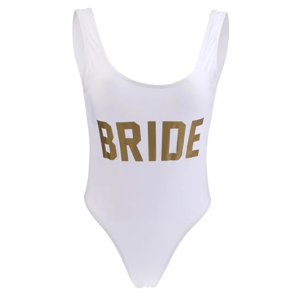 Слитный купальник BRIDE белый, для девичника/свадьбы, из нейлона — фото 1