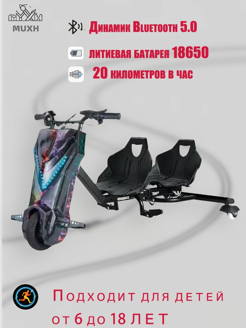 Электроскутер Дрифт Карт Roobax Wolong "Drift-Trike", Цвет фиолетовый фотоэлектрический
