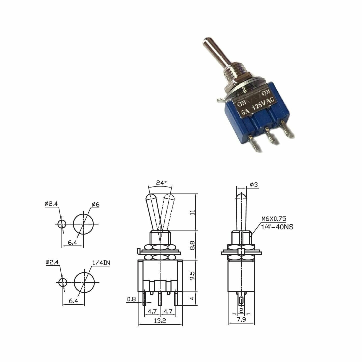 1 шт MTS-102 Микротумблер типа MTS 250 В 3 А / схема переключения on-on