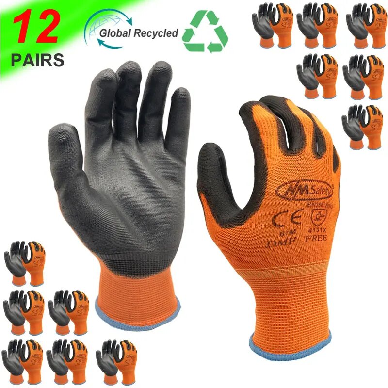 NMSafety Рабочие перчатки из нейлона 12 пар Оранжевый, PU1350OR- DMF12, XXL