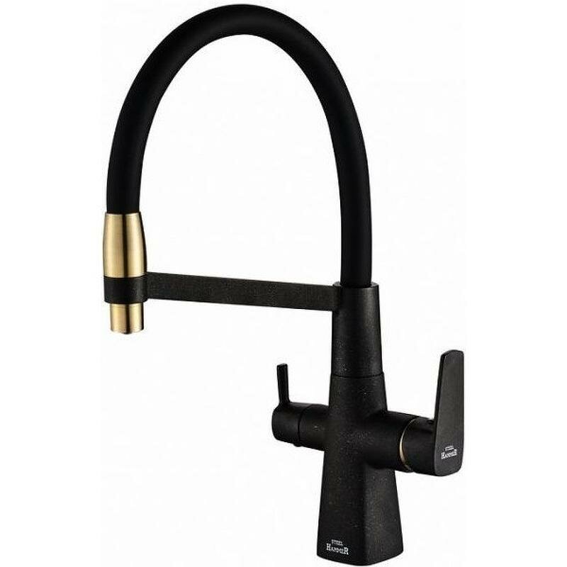 Смеситель для кухни ZorG Steel Hammer SH818-6BLACKBR черный, с краном для питьевой воды, рычажный, латунь