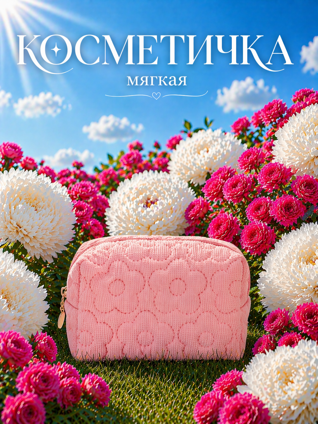 Косметичка Сима-ленд, ширина: 8 см., высота: 10 см., длина: 16 см., , розовый