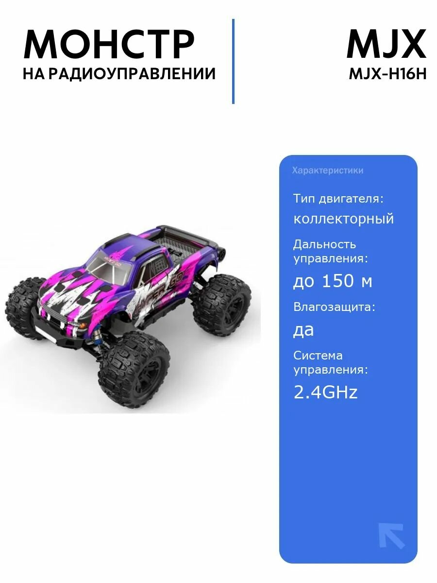 Радиоуправляемый монстр MJX Hyper Go H16H 4WD с GPS и LED, максимальная скорость 40 км/ч, влагозащита, идеален для активного