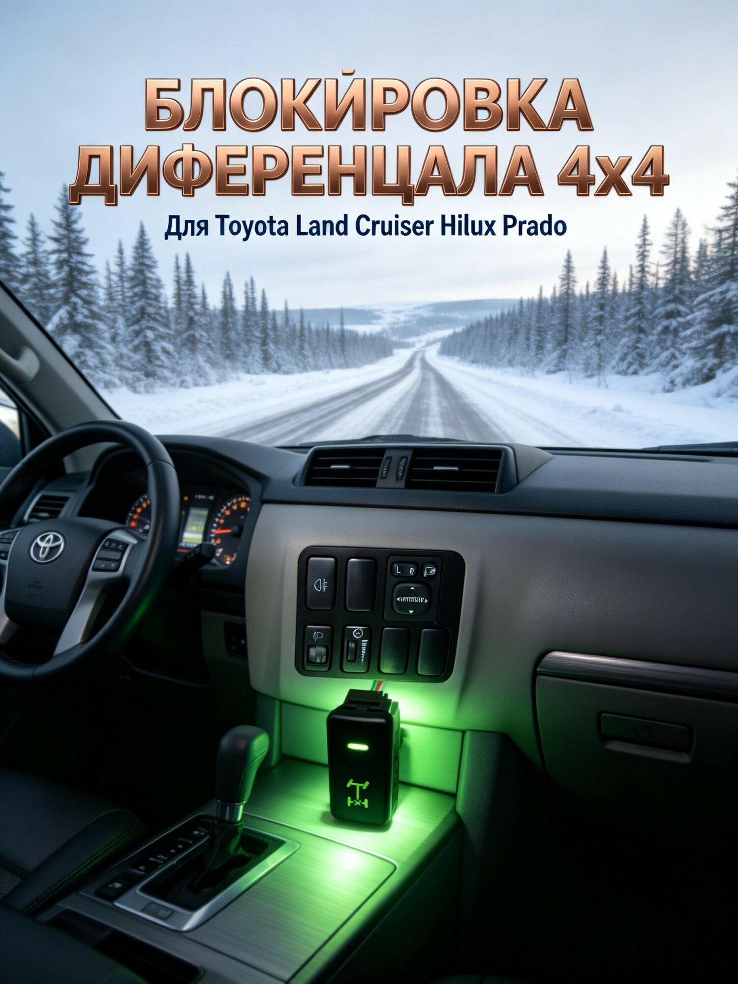 Переключатель блокировки заднего дифференциала с зеленой подсветкой, 4-проводной, с кабелем для Toyota LC76/Prado/Hilux