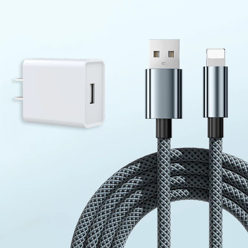 20 Вт PD быстрая зарядка + черный толстый оплетенный кабель Apple USB 2 м для iPhone 15/14/13 Pro Max
