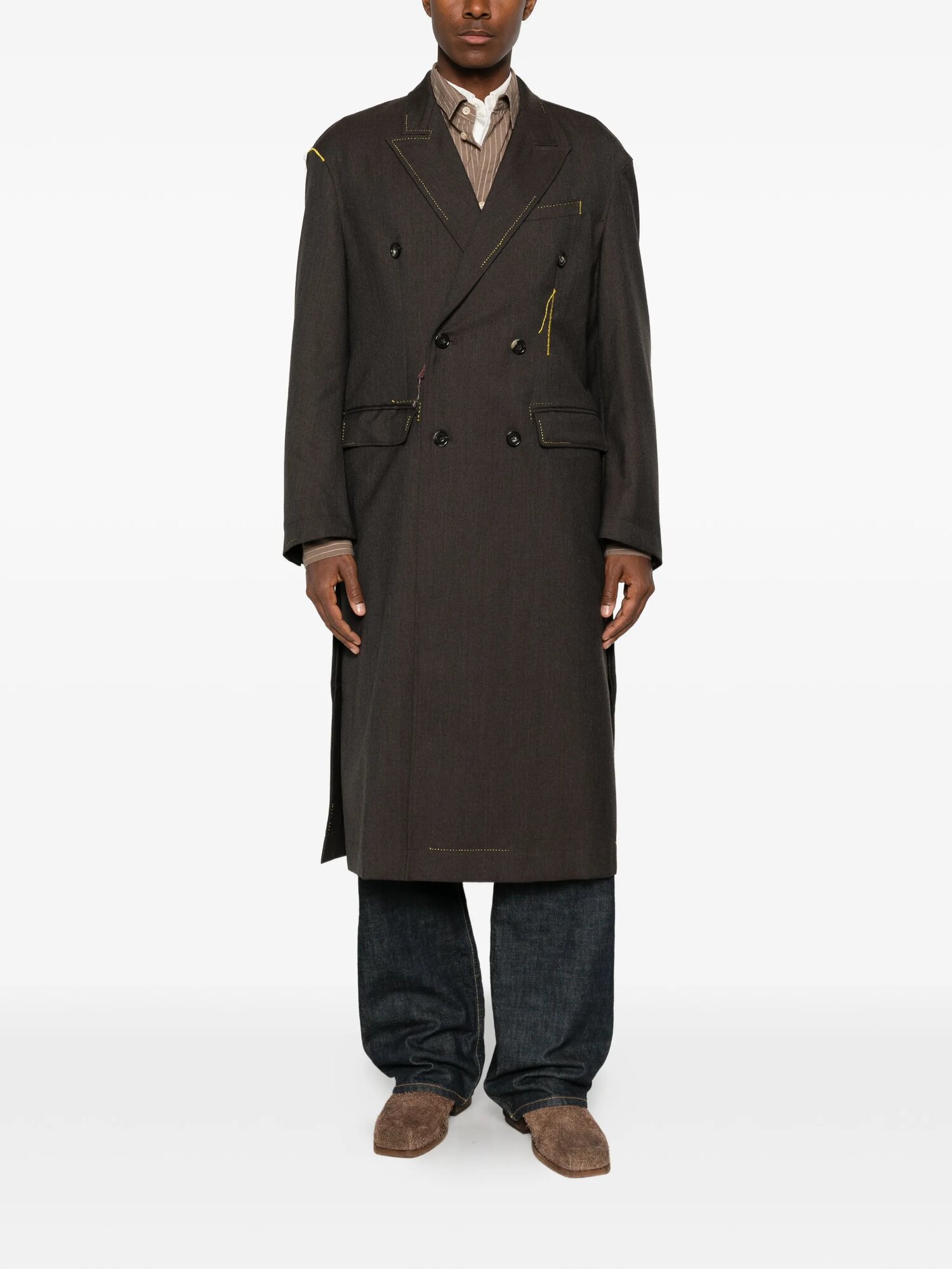 Пальто SEWMOD Contrast-stitch double-breasted coat, размер 52, коричневый — фото 1