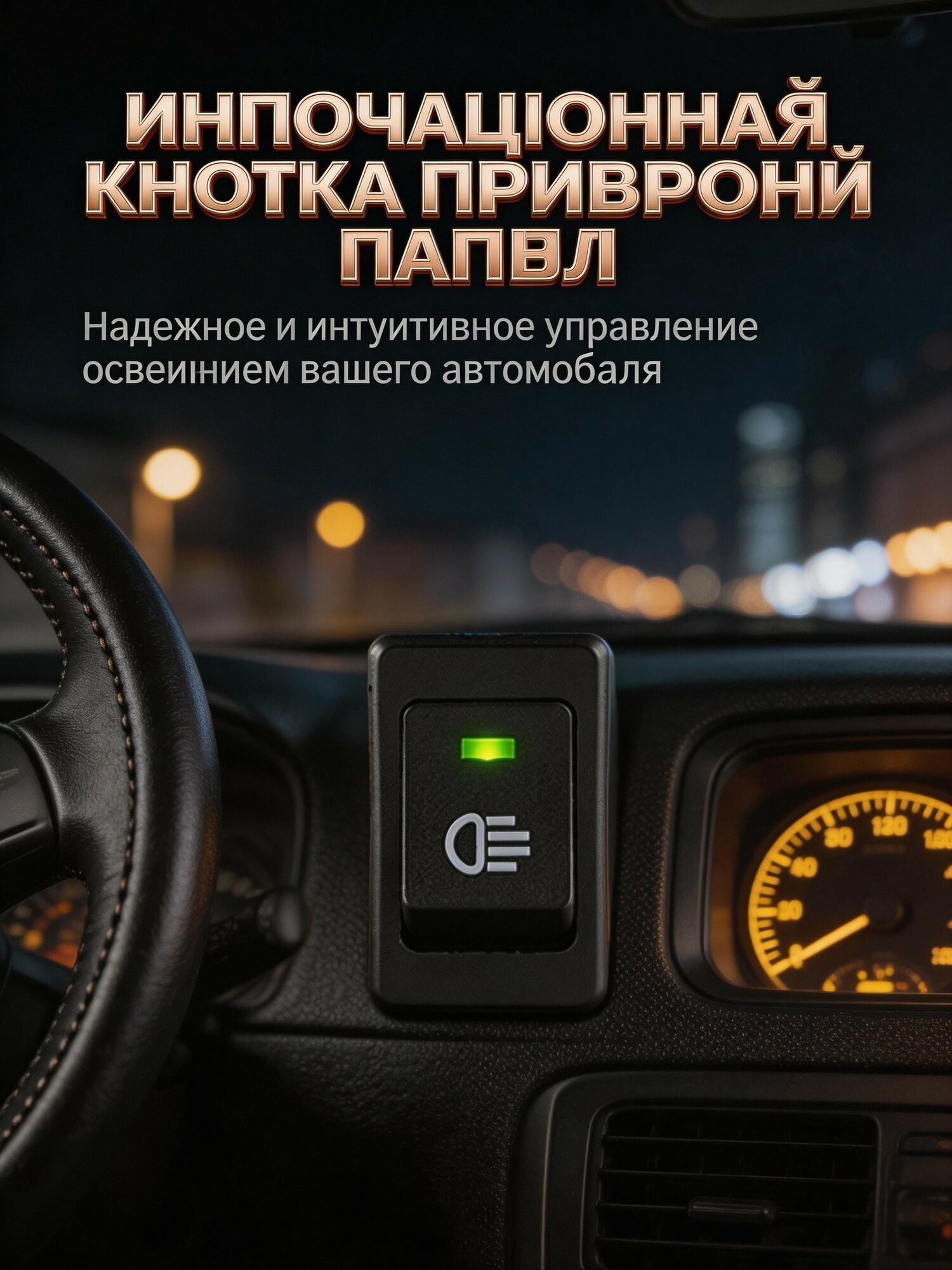 Кнопка на приборную панель со светодиодным индикатором 12 В 35A для управления рабочим и противотуманным освещением