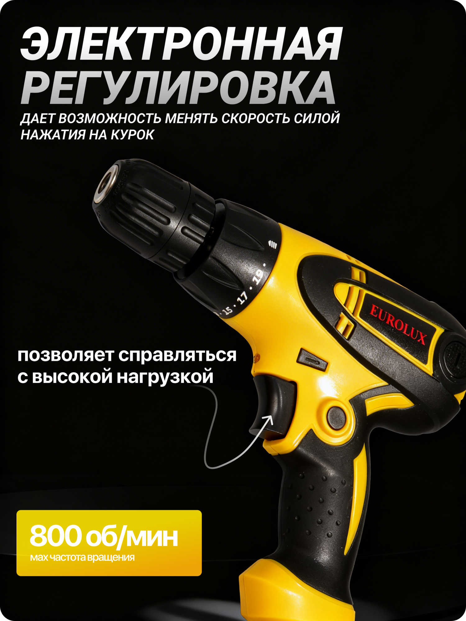 Сетевая дрель-шуруповерт 800Вт, 20 Нм, СШ-700 (СШ-800) Eurolux — фото 1