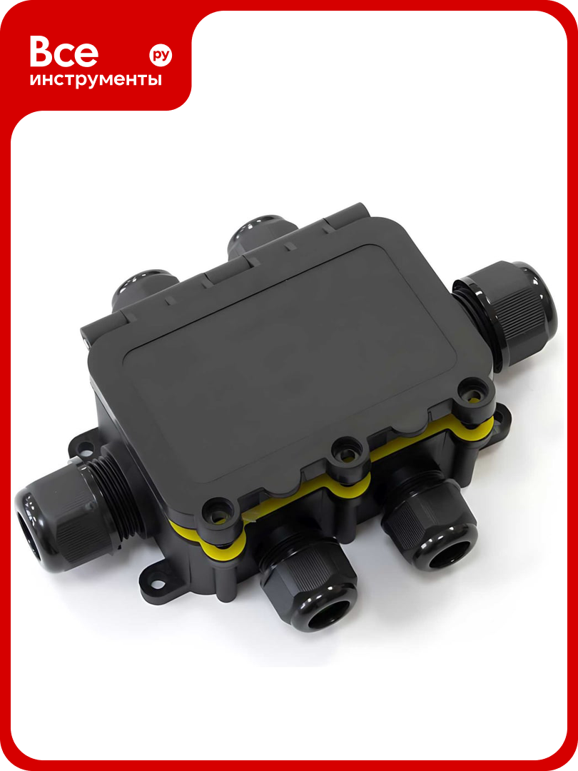 Распределительная коробка с откидной крышкой Промрукав 6-вводная, IP68, ПА66, 40А, 450В, d3,5-12 мм, 131x95x37 PR08.13155