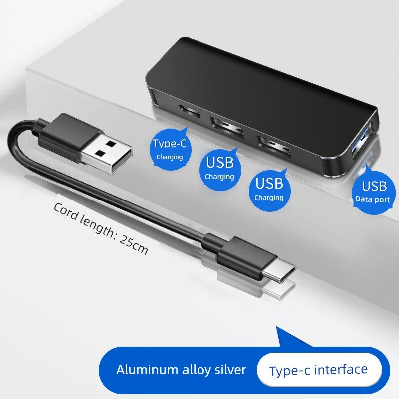 Автомобильный USB Type-C хаб-адаптер с металлическим черным покрытием для передачи данных и совместимости с