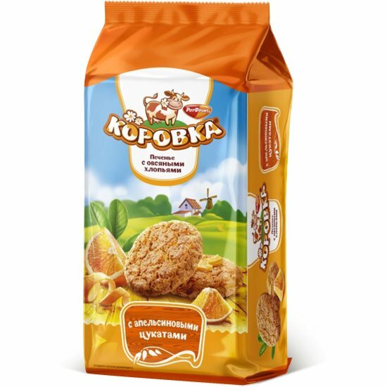 Печенье сдобное Рот Фронт «Коровка» с овсяными хлопьями и апельсиновыми цукатами 152 г