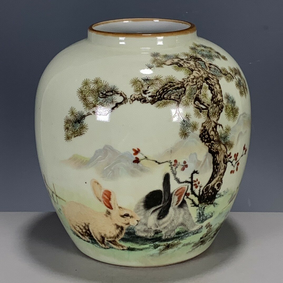 Винтажная ваза "Jingdezhen Pink Crane", керамика, напольная, 15х13 см