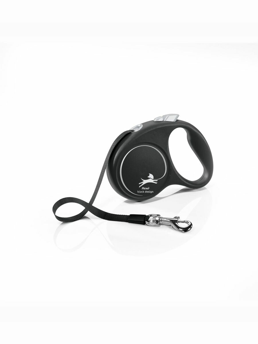 FLEXI Рулетка BLACK DESIGN S ремень 5 м до 15 кг, серебряный