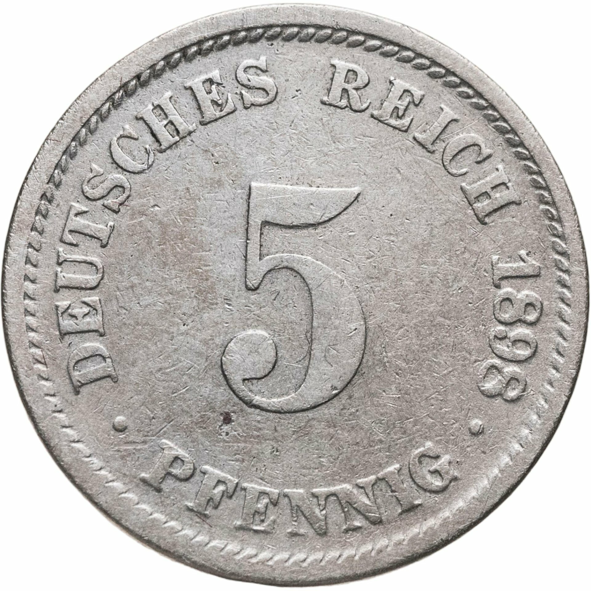 Германия 5 пфеннигов pfennig 1898 D знак монетного двора: "D" - Мюнхен, Мельхиор медь-никель, в сохранности VF