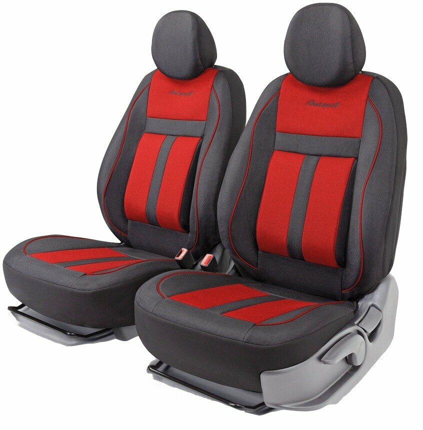 Получехлы на передние сиденья AUTOPROFI CUS-0405 BK/RD CUSHION COMFORT, эко-хлопок, 5 мм поролон, 3D крой, поясничный упор, 4 пред, чёрный/красный