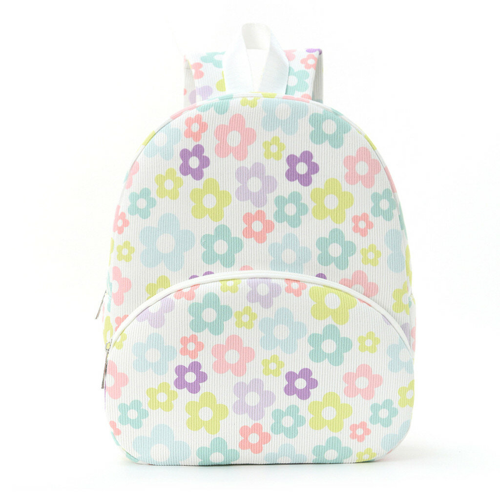 Flying hong pink chenille casual school backpack with antiwear oxford fabric for daily activities white flowers