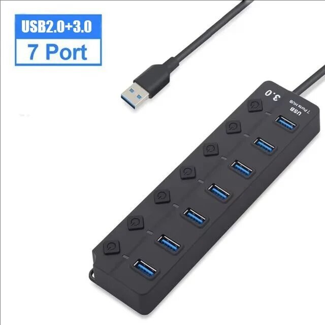 USB хаб 7 Port USB 2.0/3.0, черный