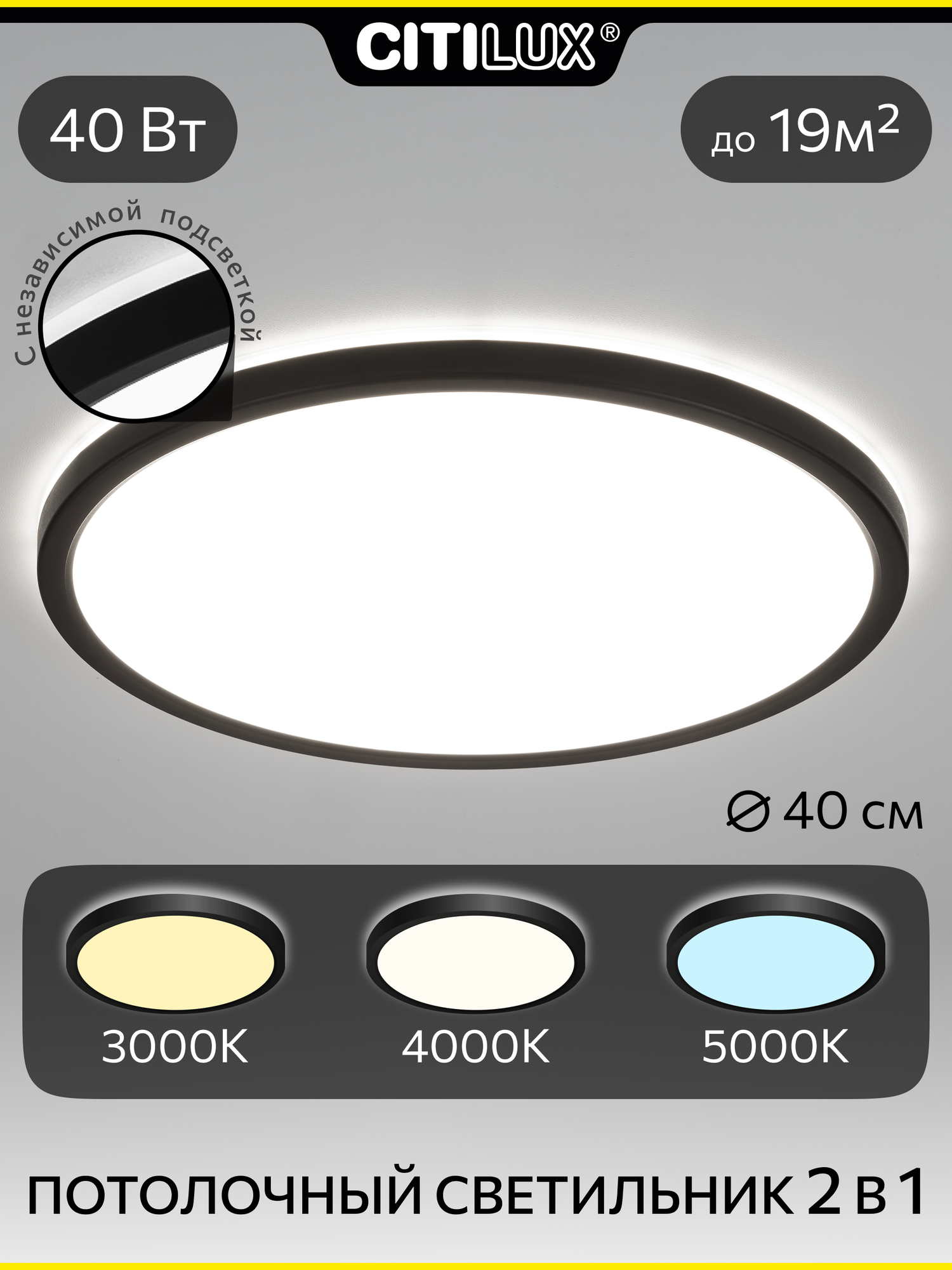 Светильник накладной с подсветкой Citilux Basic Line CL738321VL Чёрный, 40Вт