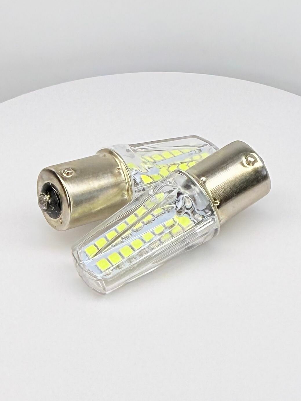 Переливающиеся LED лампы P21W белые 12V цоколь 1156 BA15S для ДХО габаритов, 2 шт.