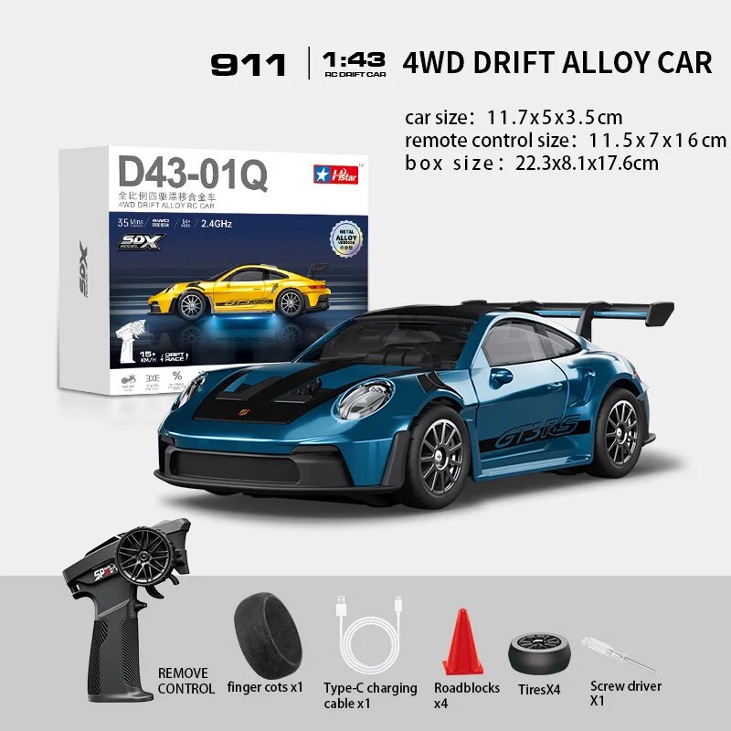 Радиоуправляемая машина Porsche 911 1:43, D43-01Q4, черная