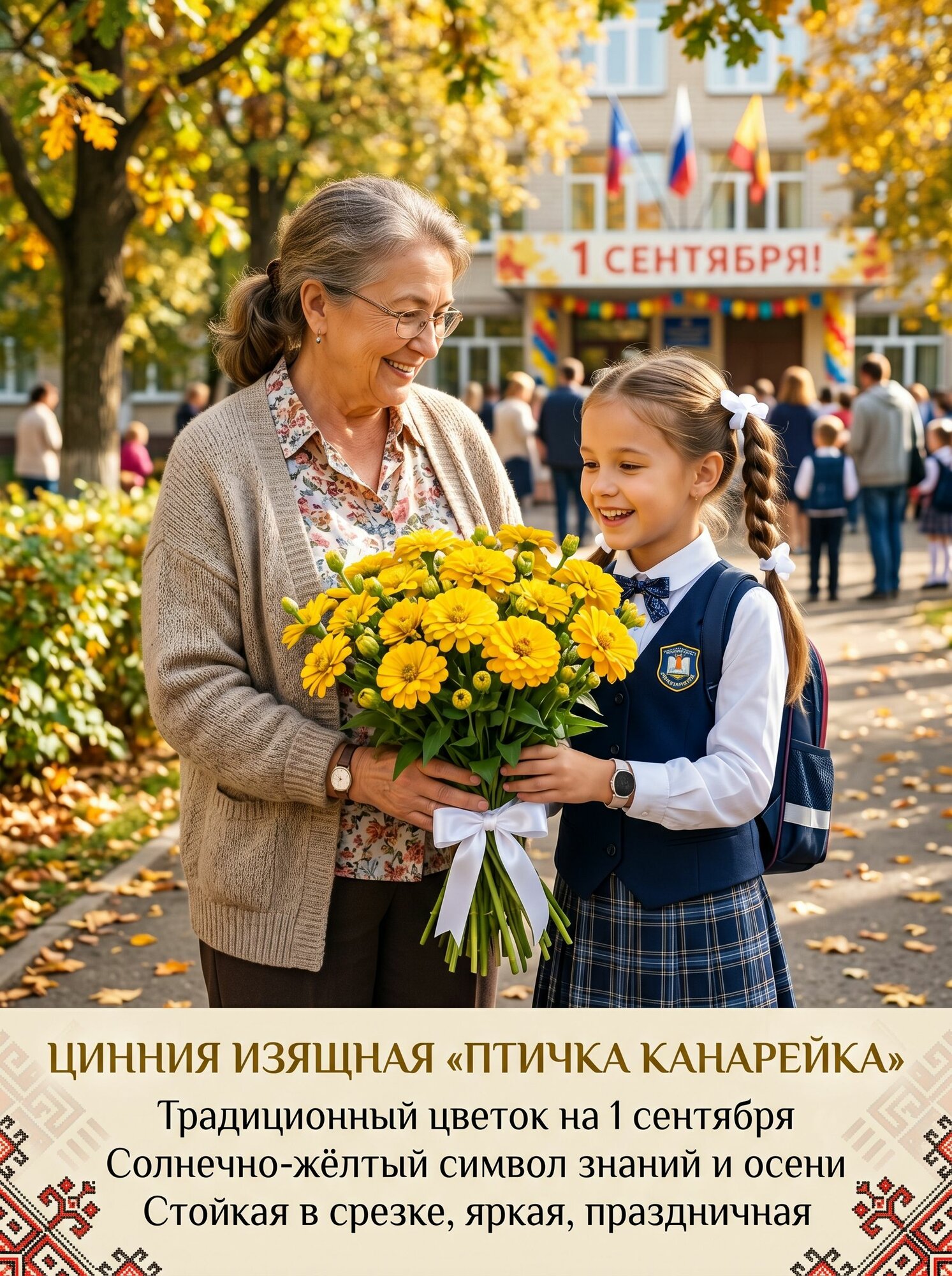 Семена цинния изящная Птичка Канарейка (0,2 г) георгиноцветковая, жёлтая, 80 см, для клумб и срезки, однолетник