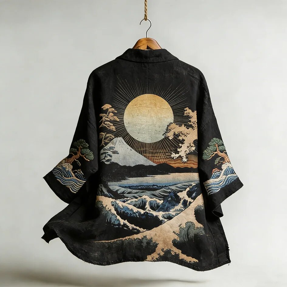 Черный кардиган японский стиль kimono, M