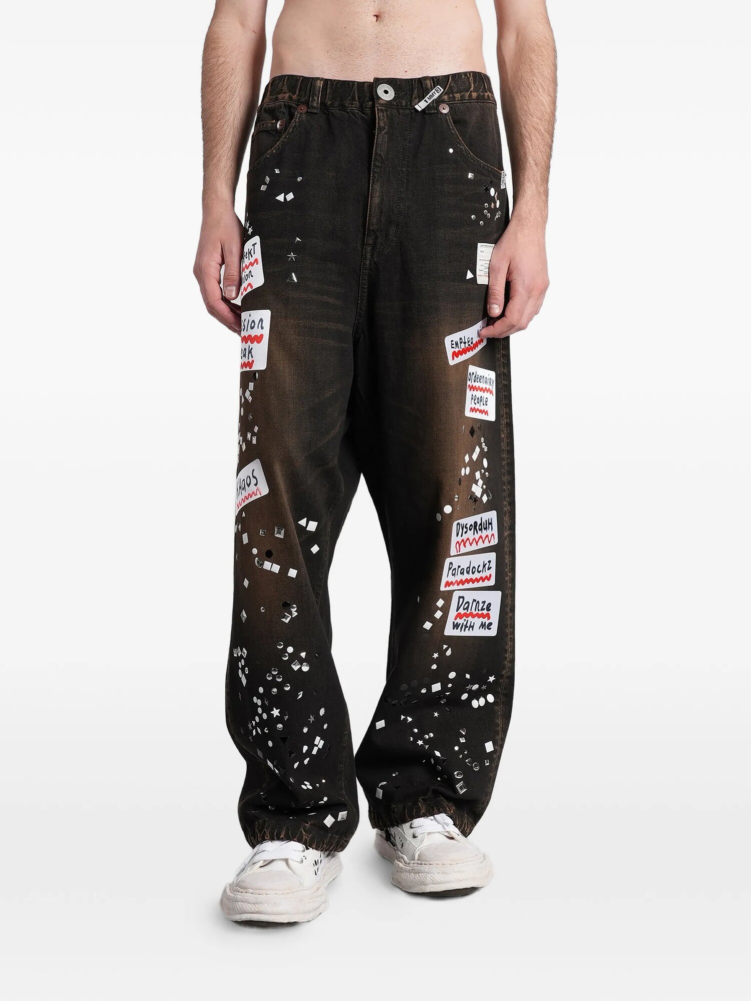 Джинсы Patch-detail stud-embellished jeans 