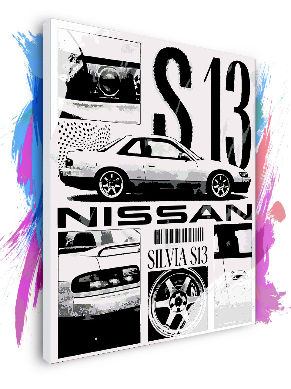 Картина по номерам на холсте Nissan Silvia s13 ЧБ, 30 х 40 см