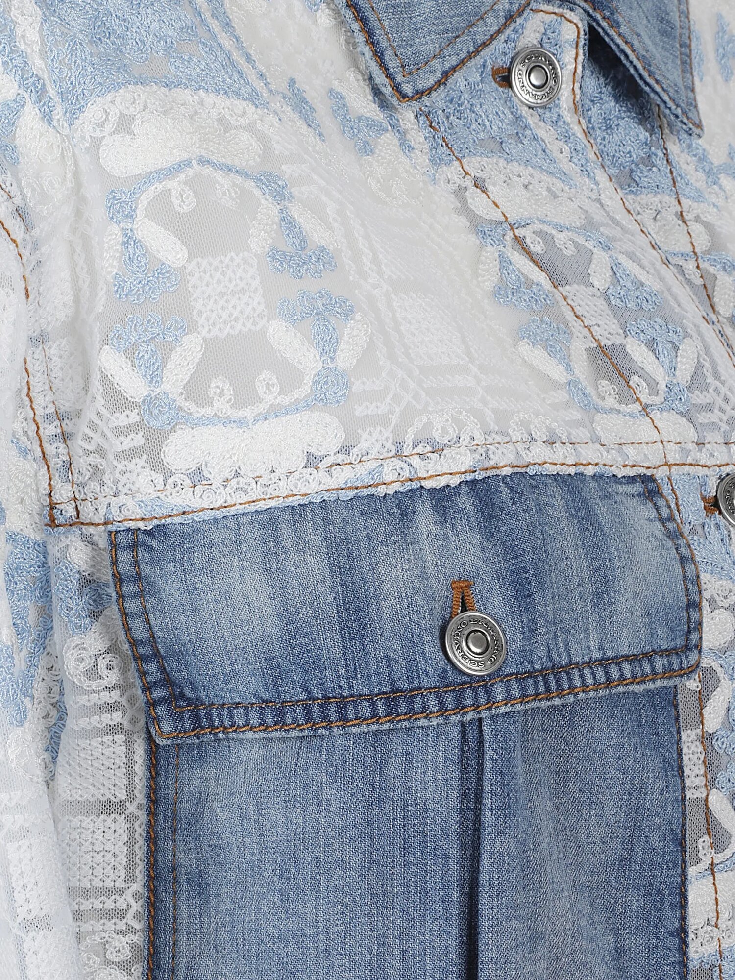 Куртка Ermanno Scervino Lace-panelled denim jacket, размер 44, белый — фото 1