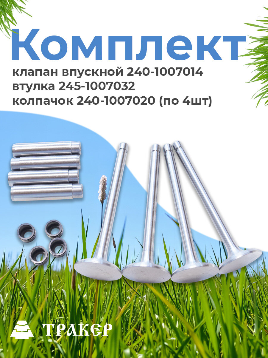 Клапан впускной 240-1007014, втулка 245-1007032, колпачок 240-1007020, комплект по 4шт