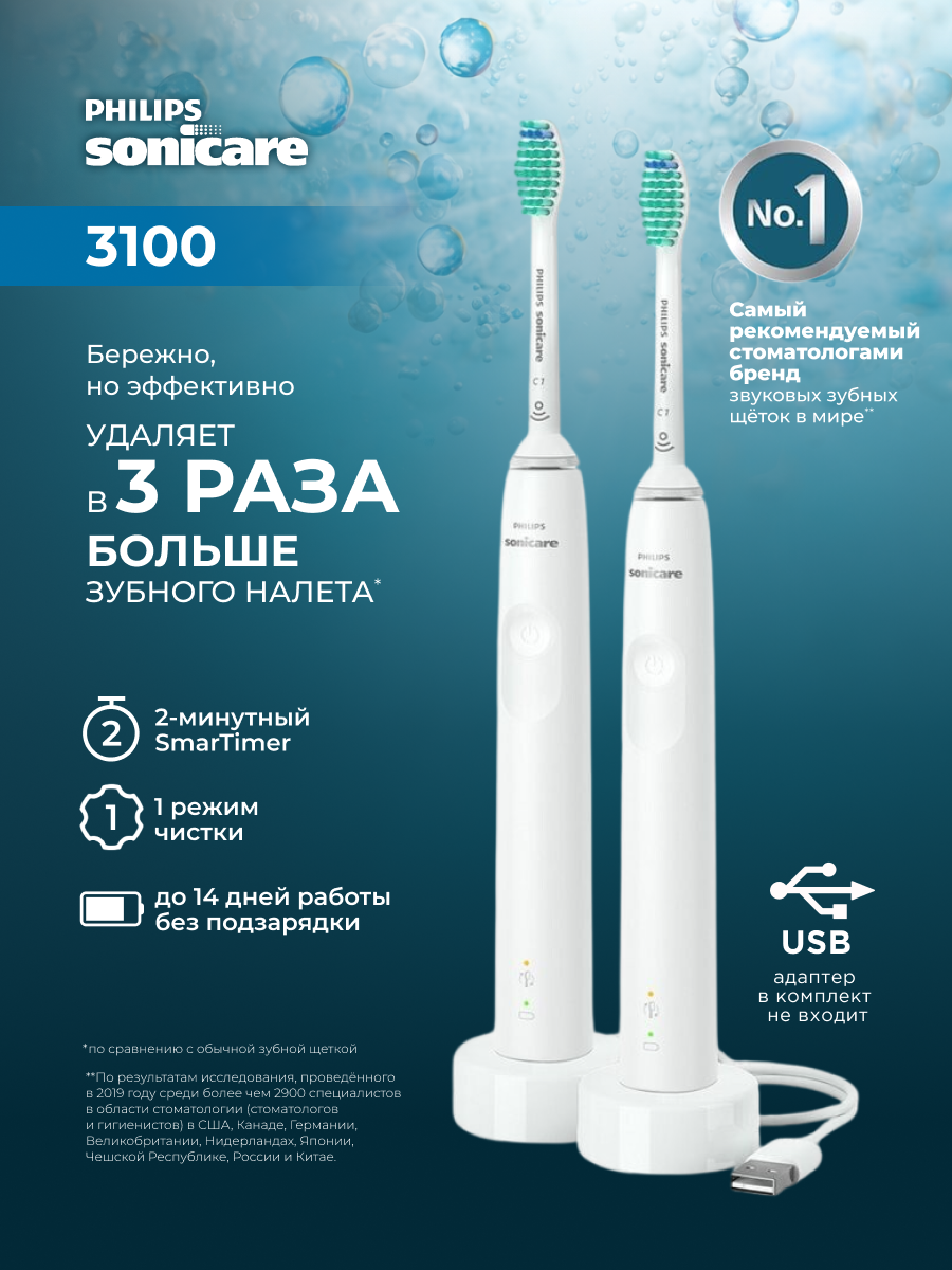 Набор электрических зубных щеток Philips Sonicare 3100 series HX3675/13, белые