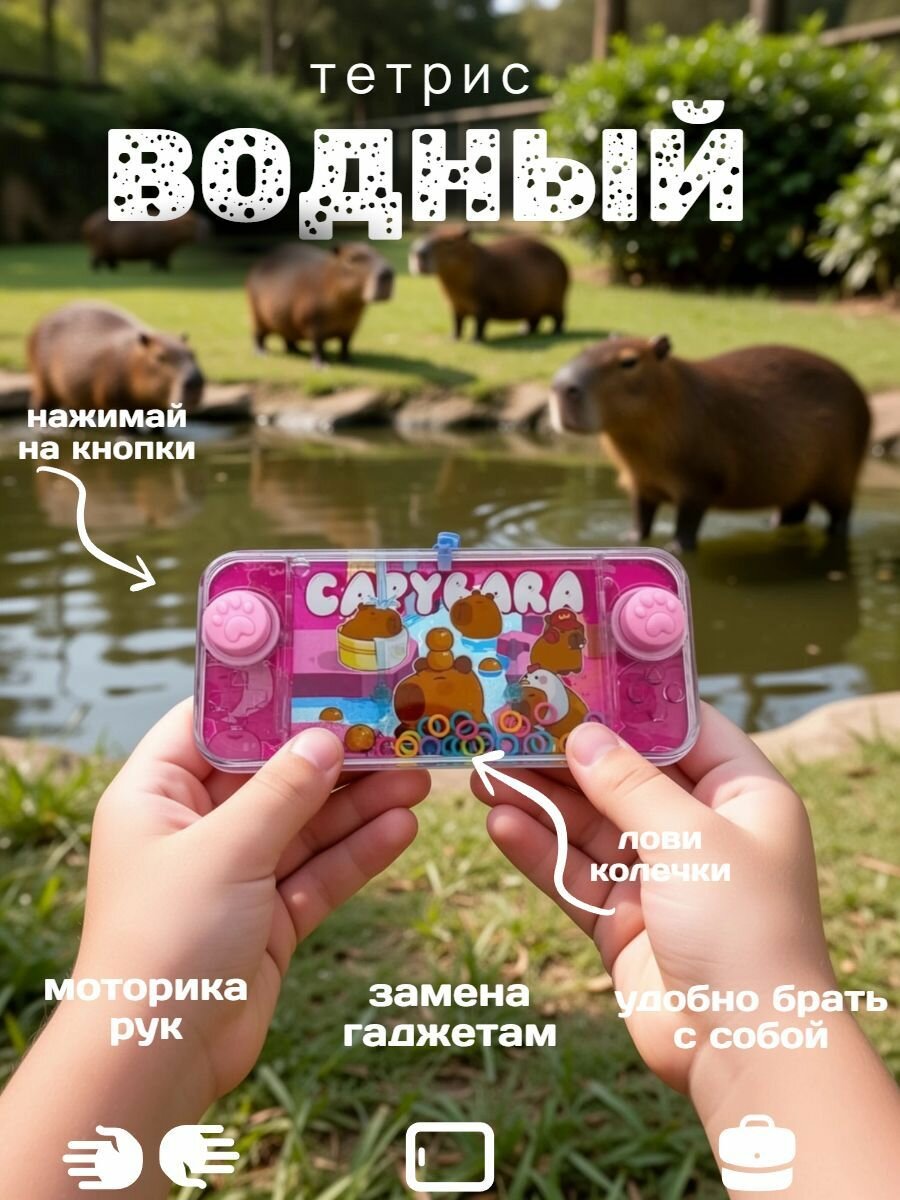 Антистресс-игрушка/ Водный тетрис с колечками Капибара/ Водная игра "Поймай кольца"