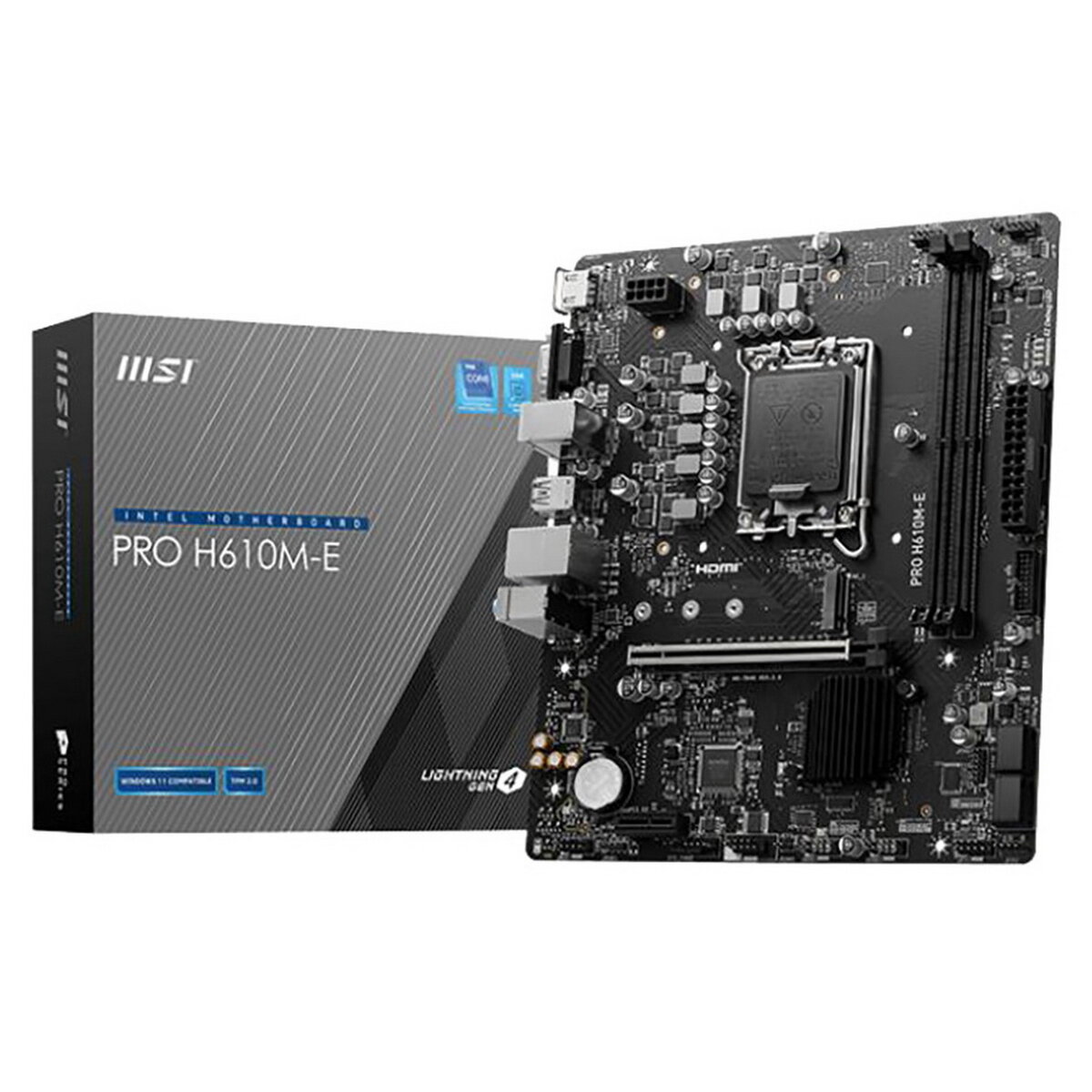 Материнская плата MSI PRO H610M-E уц-3 H610, LGA1700, 2*DDR5, 1*PCIEx16, 1*PCIEx1, 1*M.2, 4*USB3.2Gen1, 4*USB2.0, 4*SATA3.0, 1G, VGA, HDMI, M-ATX, RTL
