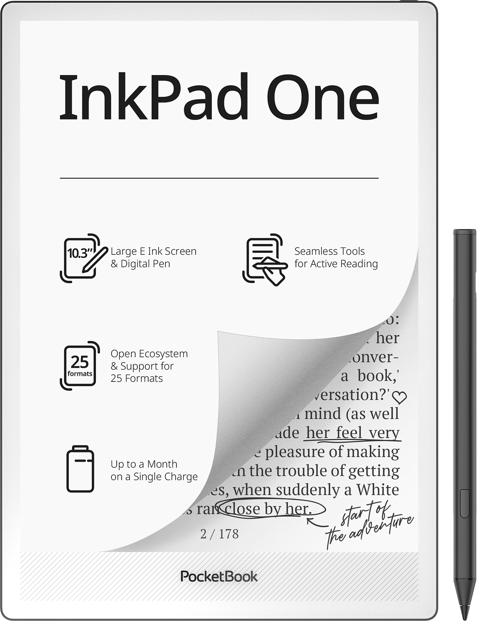 10,3"Электронная книга PocketBook InkPad One Matte Black (PB1030-8-WW), черный