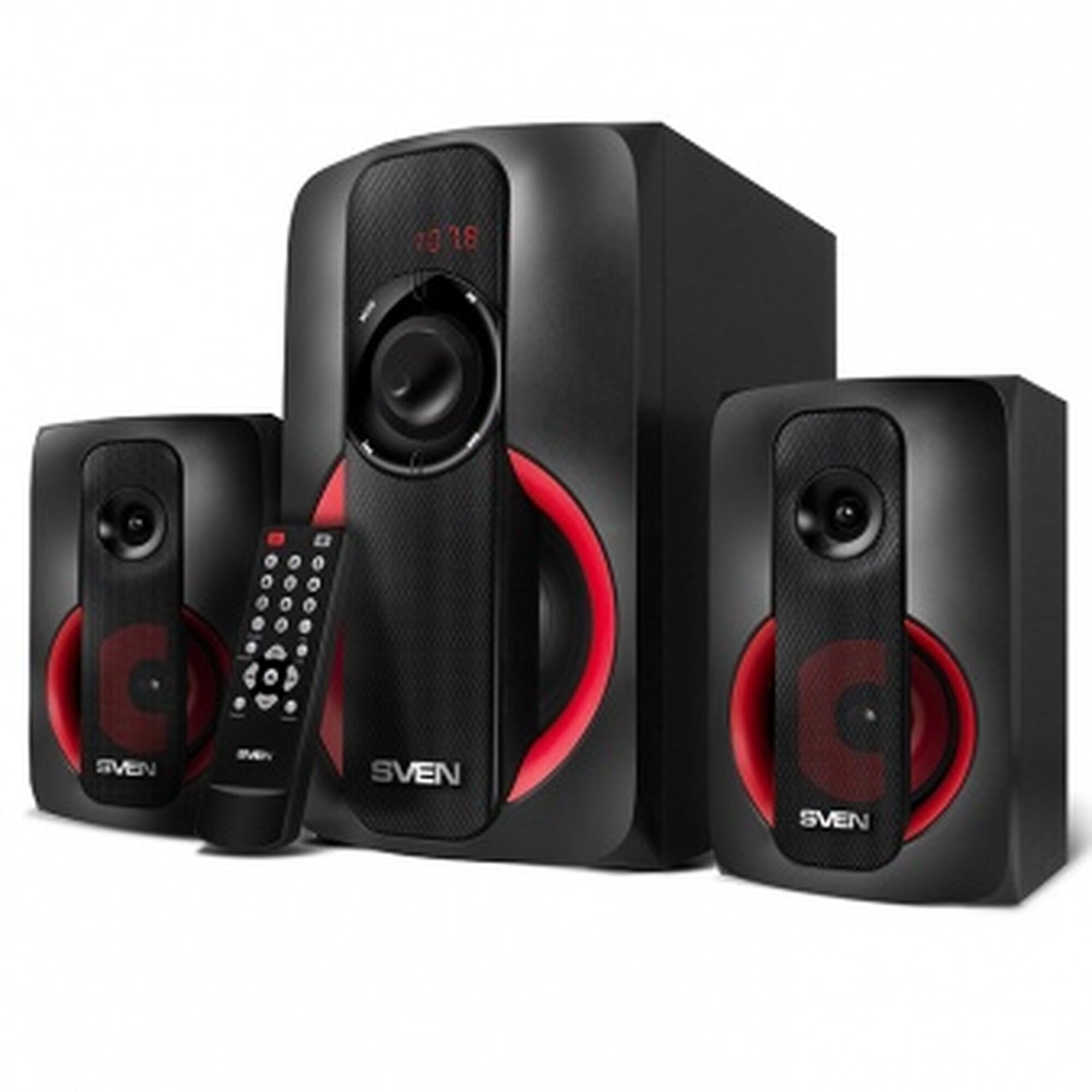 Колонки SVEN MS-304, 2.1, MDF, питание от сети, черный/красный