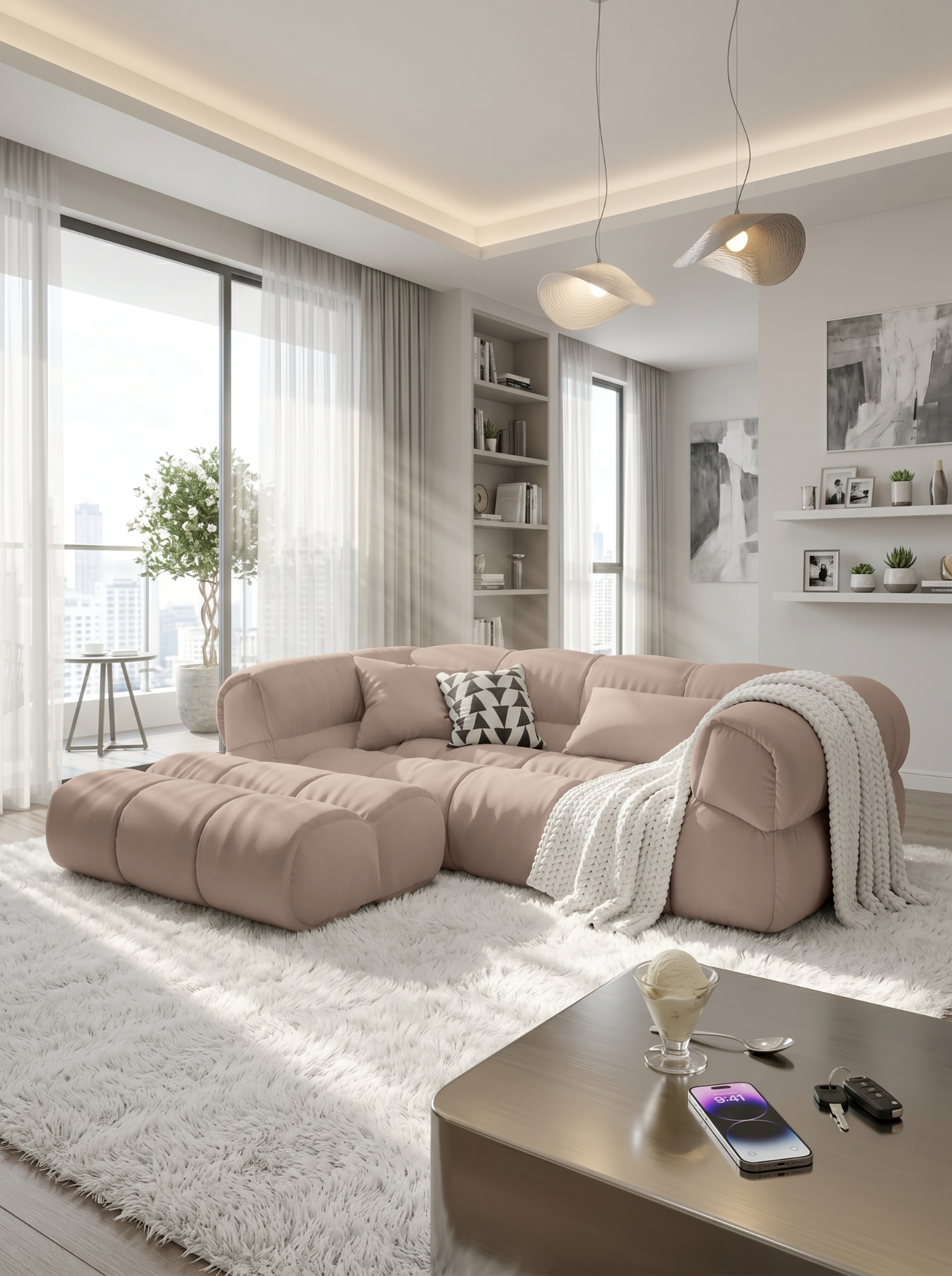 Угловой диван Шелби Velutto 37 NEW 239x174x72 см, розовый Велютто, нераскладной GOODFORM