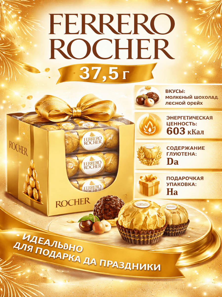 Конфеты Ferrero Rocher шоколадные, 37.5г