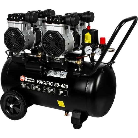 QUATTRO ELEMENTI Компрессор поршневой безмасляный PACIFIC 50-480 (480 л/мин, 50 л, 3.5 л. с, 8 бар) 915-366