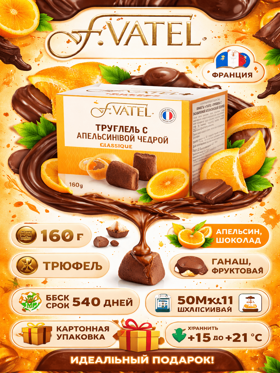 Набор конфет F.Vatel Трюфель с апельсиновой цедрой, 160г