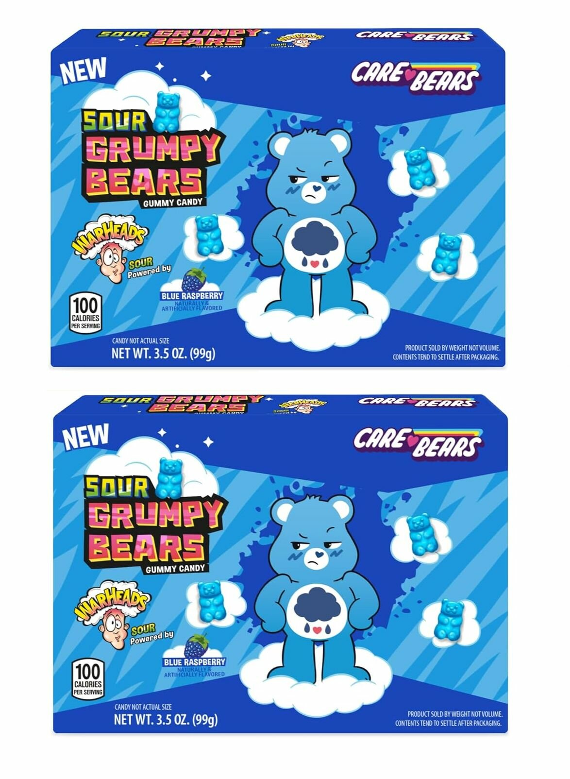 Жевательные конфеты Warheads Grumpy Bears / Ворхэдс угрюмый мишка (США), 2 шт. по 99 грамм