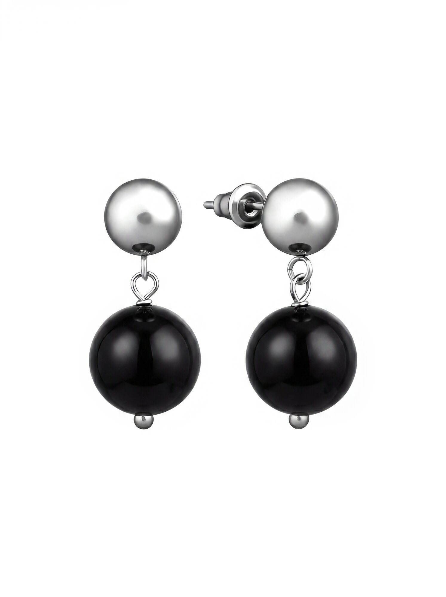 Серьги LU Jewel, оникс, размер 8 мм, серебряный, черный