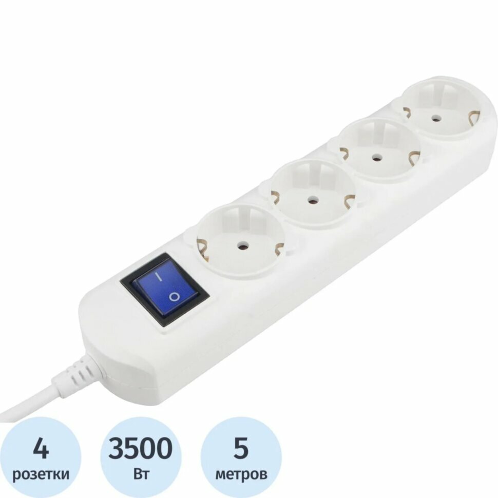 Удлинитель Power Cube 5 м, 4р с/з, с выкл.16А бел. (PC-5B-5M), 1829306