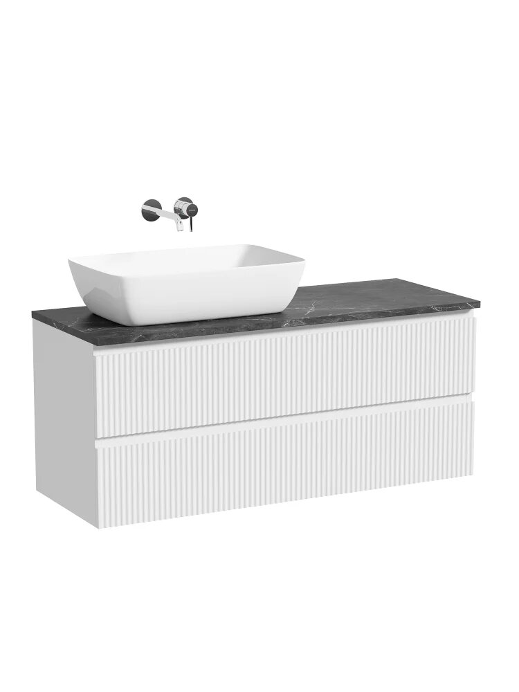 Тумба с раковиной Sancos Сноб Р (Snob R) 120 L подвесная, 120 см, со столешницей, белая, из МДФ, с ящиками, раковина для ванной, фарфоровая, прямоугольная
