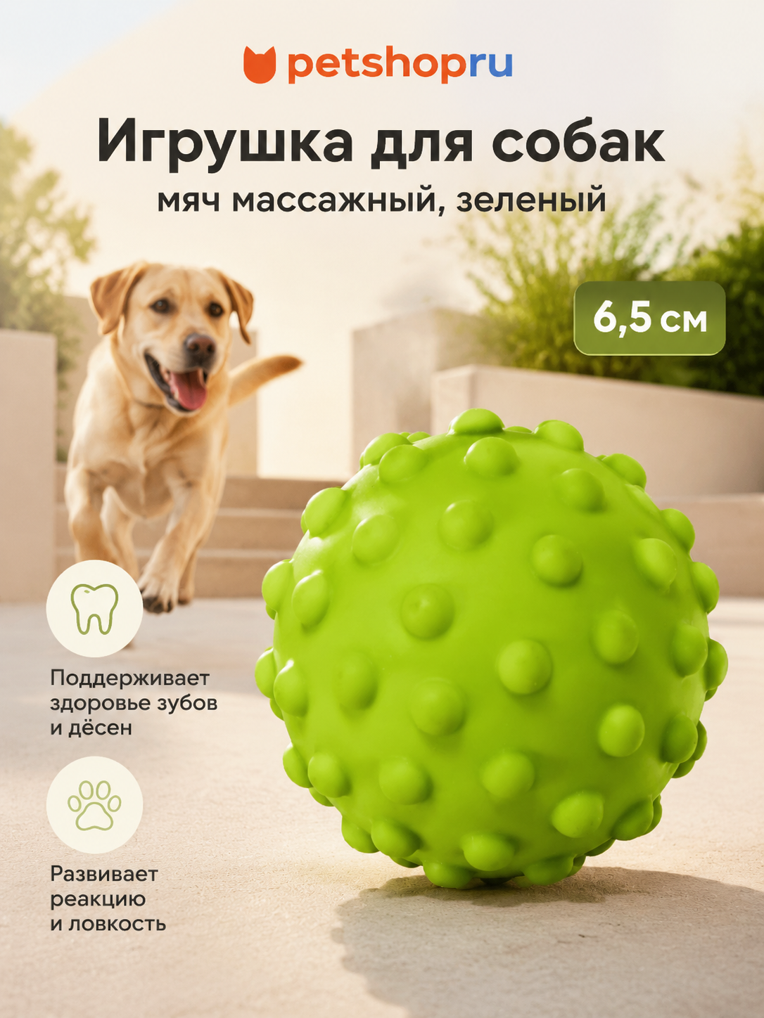 Игрушка для собак "Мяч массажный", зеленый