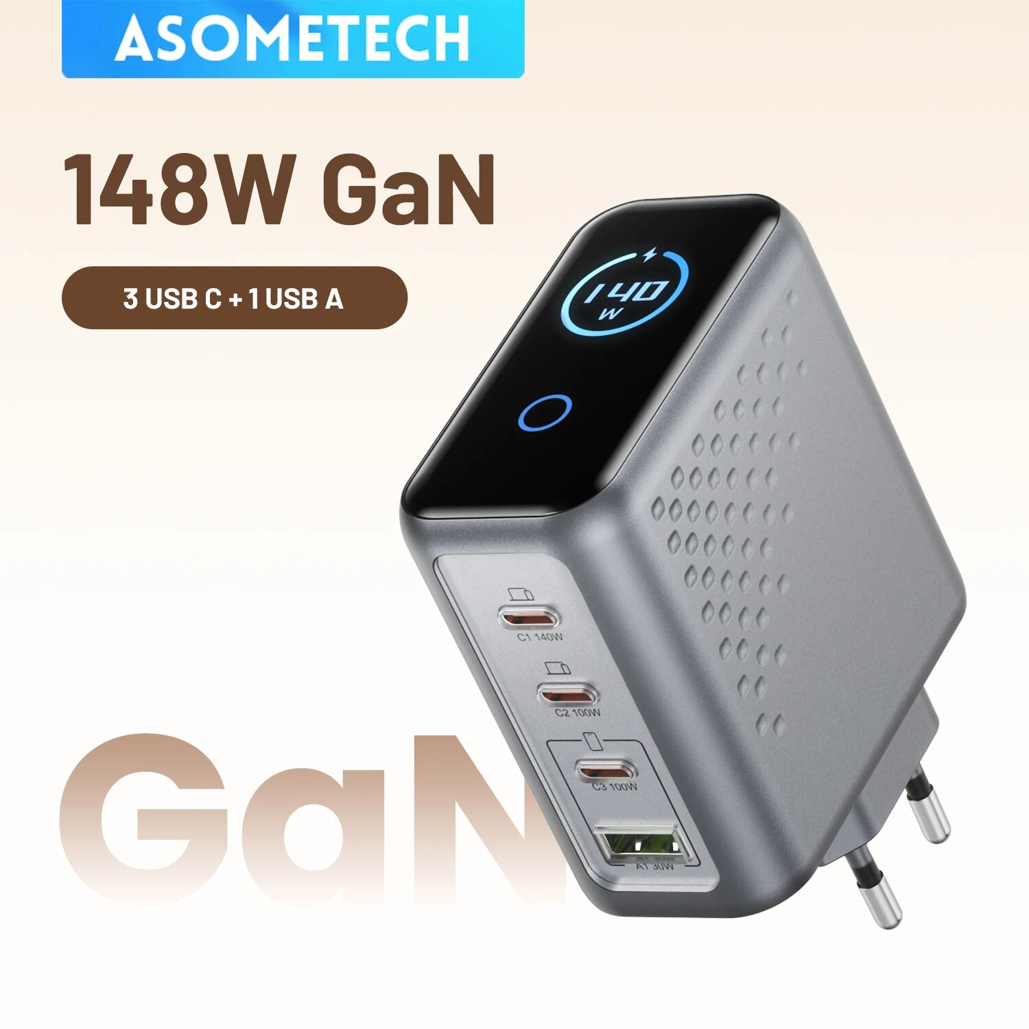 Быстрое Зарядное Устройство GaNS USB Type-C 148 Вт С Дисплеем, Быстрая Зарядка 140 Вт PD3.1/3.0 QC4.0 Для MacBook, iPhone 17/16