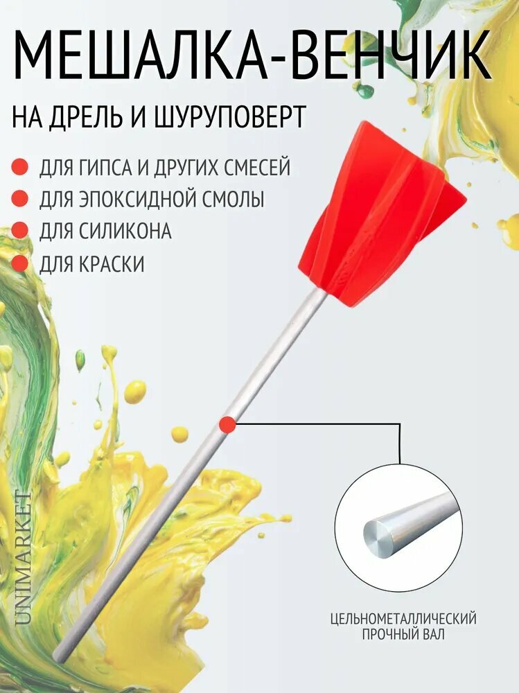 Мешалка венчик для краски, для гипса, штукатурки и строительных смесей, цилиндрический хвостовик, длина 185 мм, диаметр 45 мм