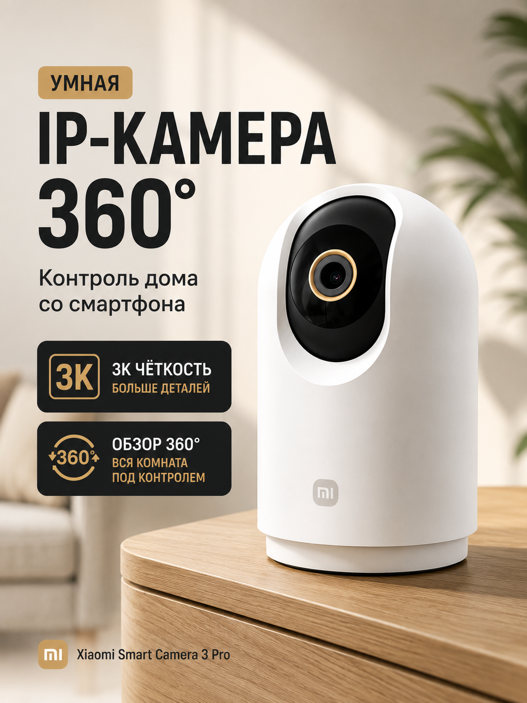 IP-камера Xiaomi Mi 360° Home Security Camera 3 Pro (MJSXJ16CM), 2K, Wi-Fi, версия Китай