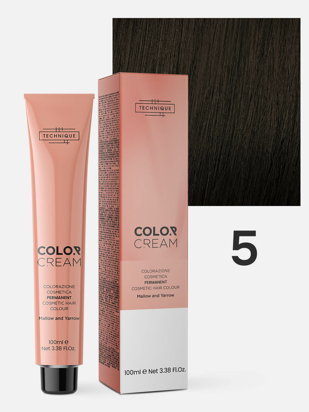 Крем - краска для волос профессиональная Technique Color Cream Permanent Cosmetic Hair Colour 5 Светлый каштановый, 100 мл